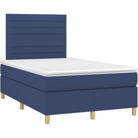 Cama box spring con colchón tela azul 120x200 cm