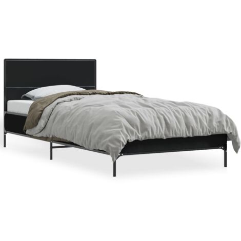 Estructura de cama madera de ingeniería y metal negra 90x190 cm