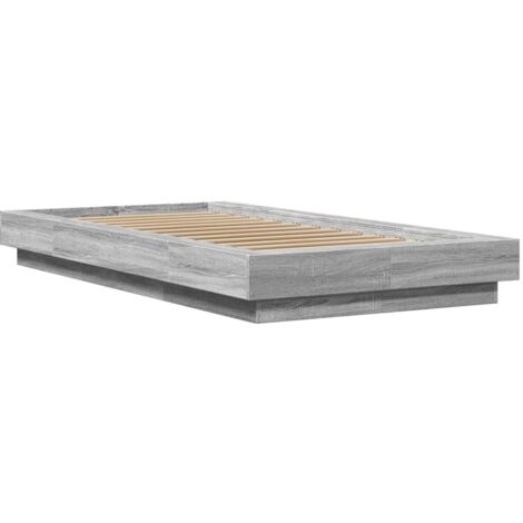 Estructura cama con luces LED madera gris Sonoma 90x190 cm