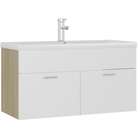 Mueble con lavabo madera de ingeniería blanco y roble Sonoma