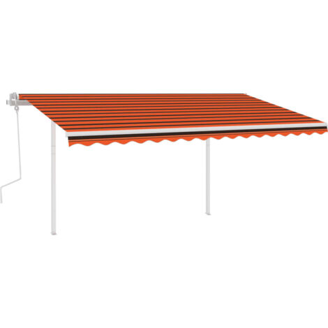 Toldo manual retráctil con luz LED naranja y marrón 4x3 m