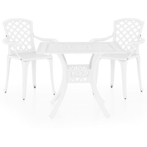 Mesa y sillas de bistró 3 piezas aluminio fundido blanco