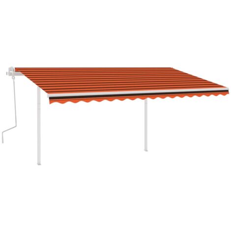 Toldo retráctil manual con LED naranja y marrón 4x3,5 m