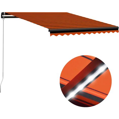 Toldo retráctil manual con LED naranja y marrón 350x250 cm