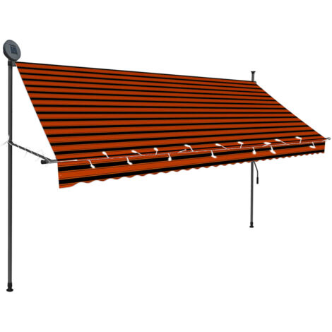 Toldo manual retráctil con LED naranja y marrón 300 cm