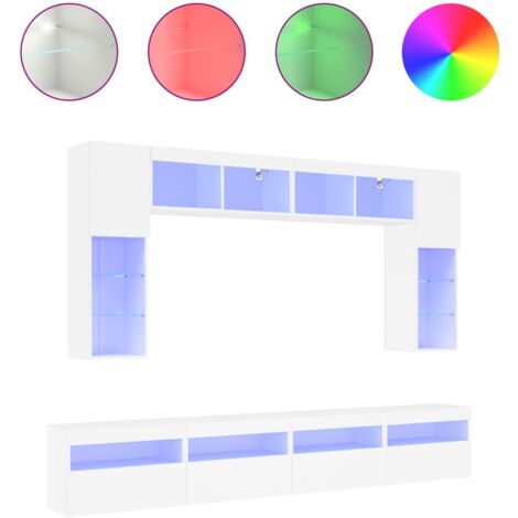 Mueble de pared de TV con luces LED 8 piezas