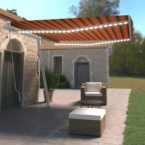 Toldo retráctil manual con luz LED naranja y marrón 400x350 cm