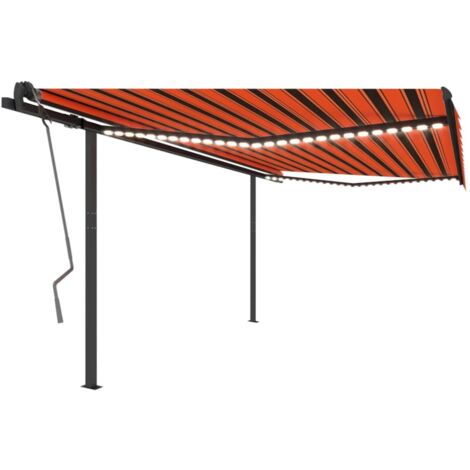 Toldo retráctil manual con luz LED naranja y marrón 4x3,5 m