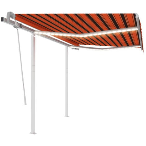Toldo manual retráctil con luz LED naranja y marrón 3,5x2,5 m