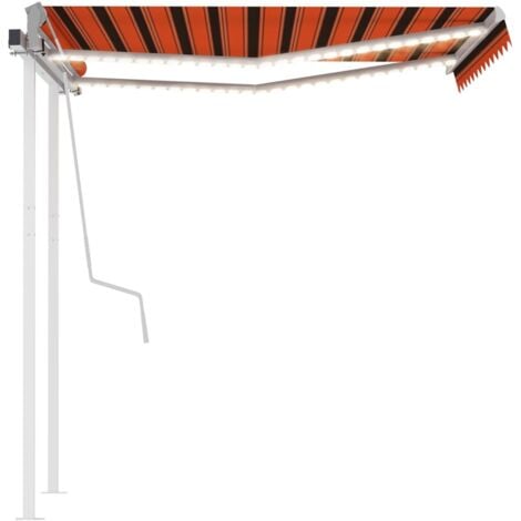 Toldo manual retráctil con luz LED naranja y marrón 3,5x2,5 m