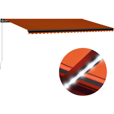 Toldo manual retráctil con luz LED naranja y marrón 600x300 cm