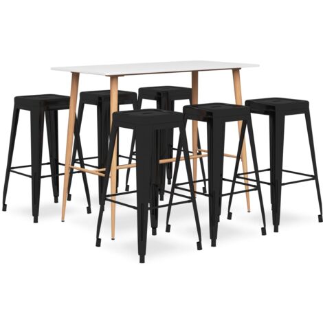Set de muebles de bar de 7 piezas blanco y negro
