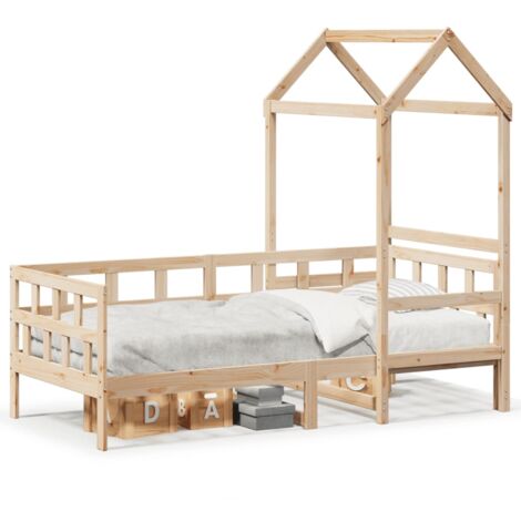 Sofá cama con techo madera maciza de pino 90x200 cm