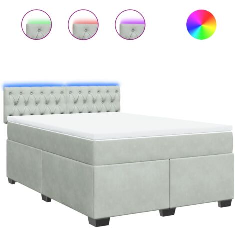 Cama box spring con colchón terciopelo gris claro 140x200 cm