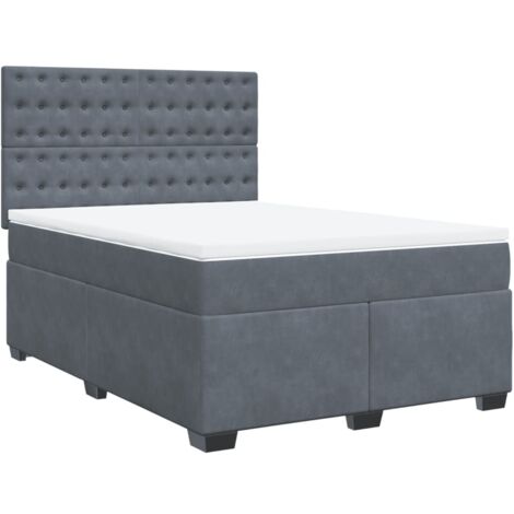 Cama box spring con colchón terciopelo gris oscuro 140x200 cm