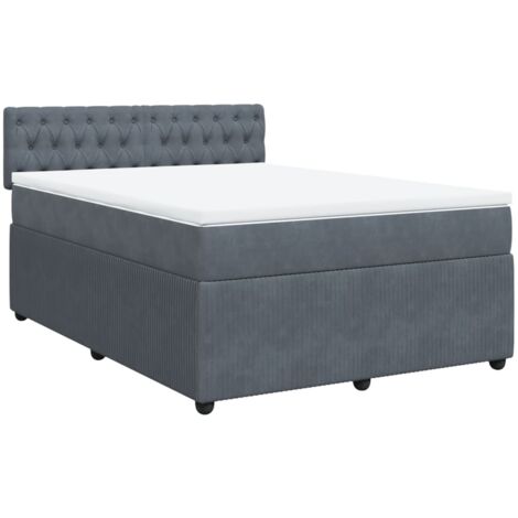 Cama box spring con colchón terciopelo gris oscuro 140x200 cm