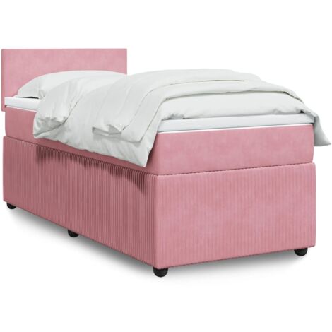 Cama box spring con colchón terciopelo rosa 90x190 cm