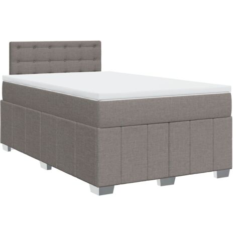Cama box spring con colchón tela gris taupe 120x200 cm