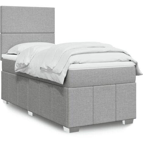 Cama box spring con colchón tela gris claro 100x200 cm