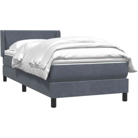 Cama box spring con colchón terciopelo gris oscuro 80x210 cm