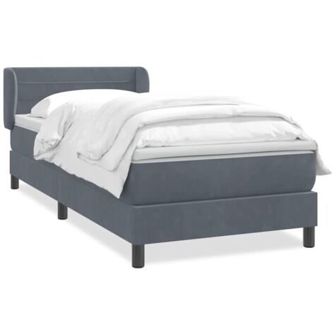 Cama box spring con colchón terciopelo gris oscuro 80x210 cm