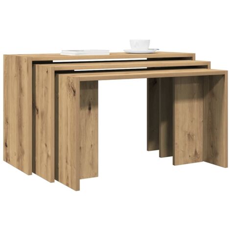 Mesas apilables 3 pzas madera contrachapada color roble artisan