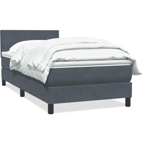 Cama box spring con colchón terciopelo gris oscuro 80x210 cm