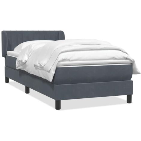 Cama box spring con colchón terciopelo gris oscuro 80x210 cm