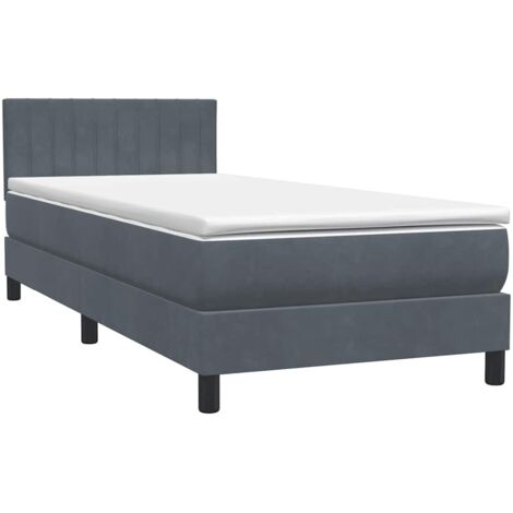 Cama box spring con colchón terciopelo gris oscuro 80x210 cm