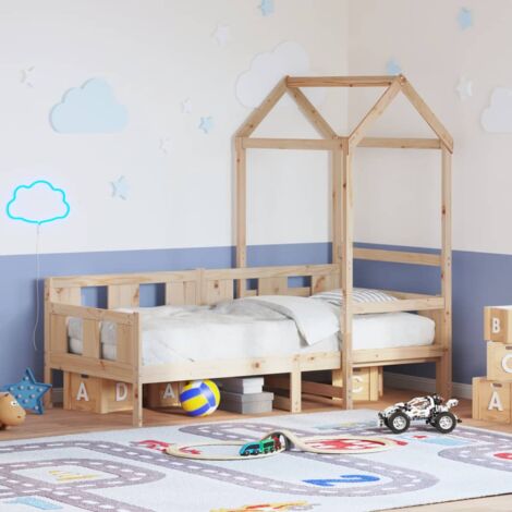 Sofá cama con techo de madera maciza de pino 80x200 cm