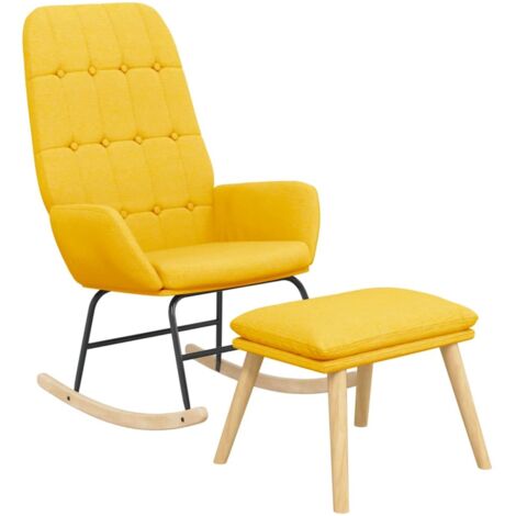 Sillón mecedora con taburete tela amarillo mostaza