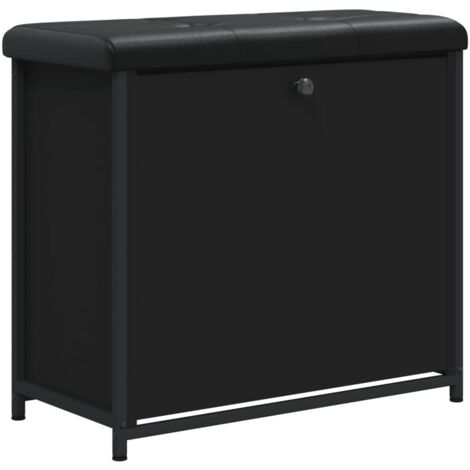 Banco zapatero con cajón abatible negro 62x32x56 cm