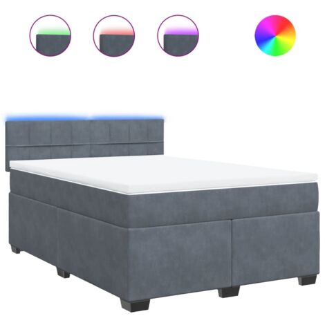 Cama box spring con colchón terciopelo gris oscuro 140x200 cm
