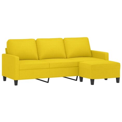 Sofá de 3 plazas con taburete de tela amarillo claro 180 cm