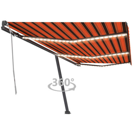 Toldo manual retráctil con luz LED naranja y marrón 600x300 cm