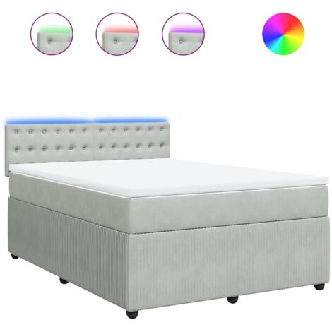 Cama box spring con colchón terciopelo gris claro 140x200 cm