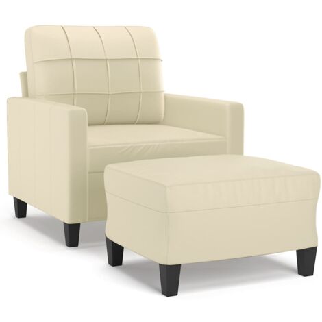 Sillón con taburete cuero sintético color crema 60 cm