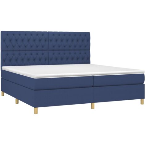 Cama box spring colchón y luces LED tela azul 200x200 cm