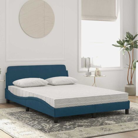 Cama con colchón Dover azul terciopelo 120x200 cm