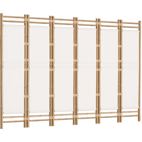 Biombo plegable de 6 paneles bambú y lona 240 cm