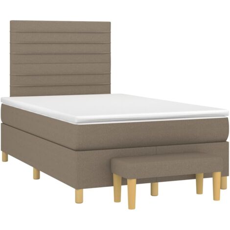 Cama box spring con colchón tela gris taupe 120x200 cm