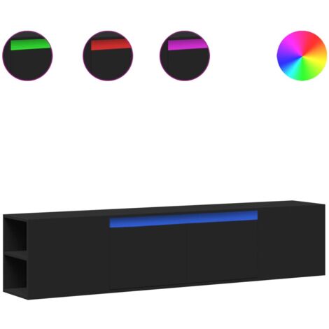 Mueble de TV de pared con luz LED negro 180x31x39,5 cm