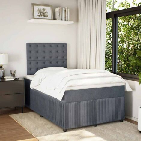 Cama box spring con colchón terciopelo gris oscuro 120x200 cm