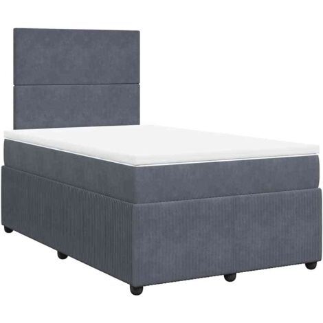 Cama box spring con colchón terciopelo gris oscuro 120x200 cm