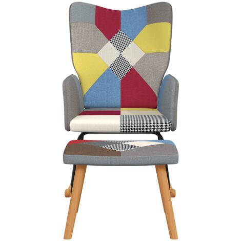 Silla mecedora con reposapiés tela patchwork