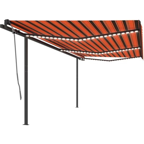 Toldo manual retráctil con luz LED naranja y marrón 6x3,5 m