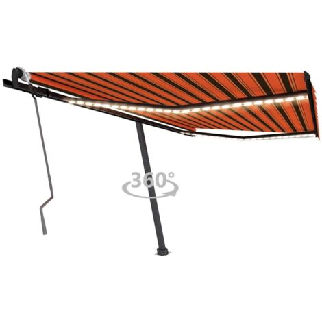 Toldo manual retráctil con LED naranja y marrón 450x300 cm