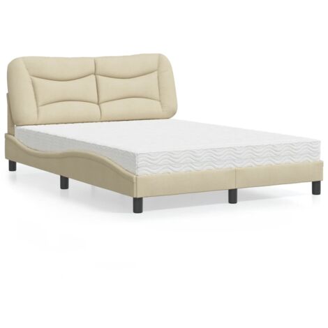 Cama con colchón tela color crema 140x200 cm