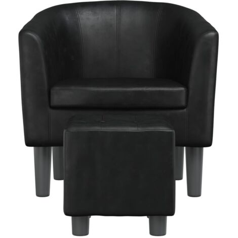 Sillón con taburete cuero sintético negro