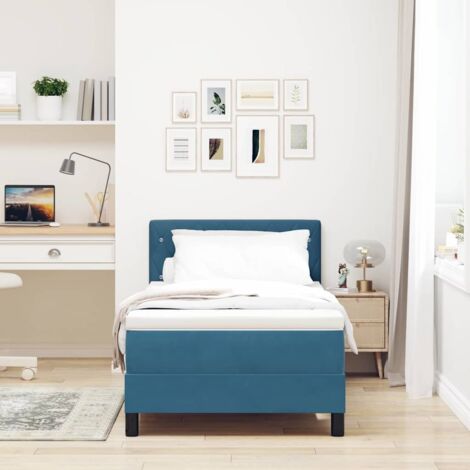 Cama tipo Box Spring Azul oscuro 100 x 200 cm Terciopelo